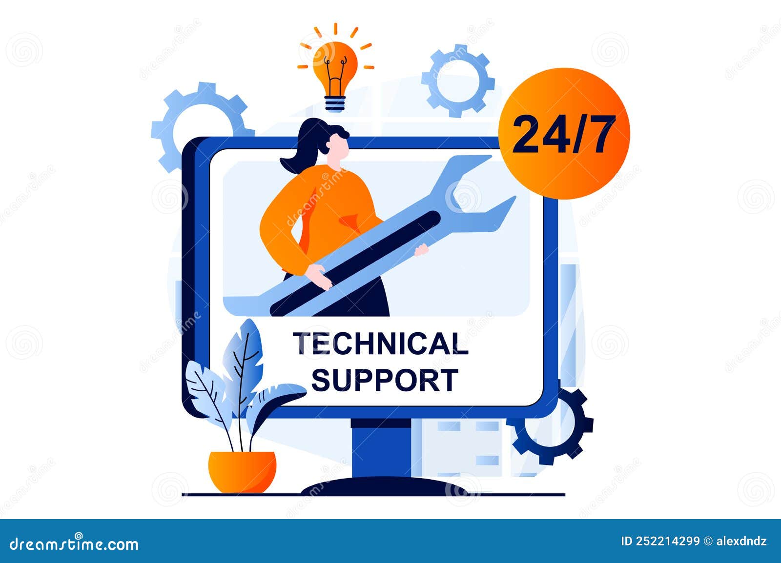 Technical Support Concept with People Scene in Flat Cartoon Design ...