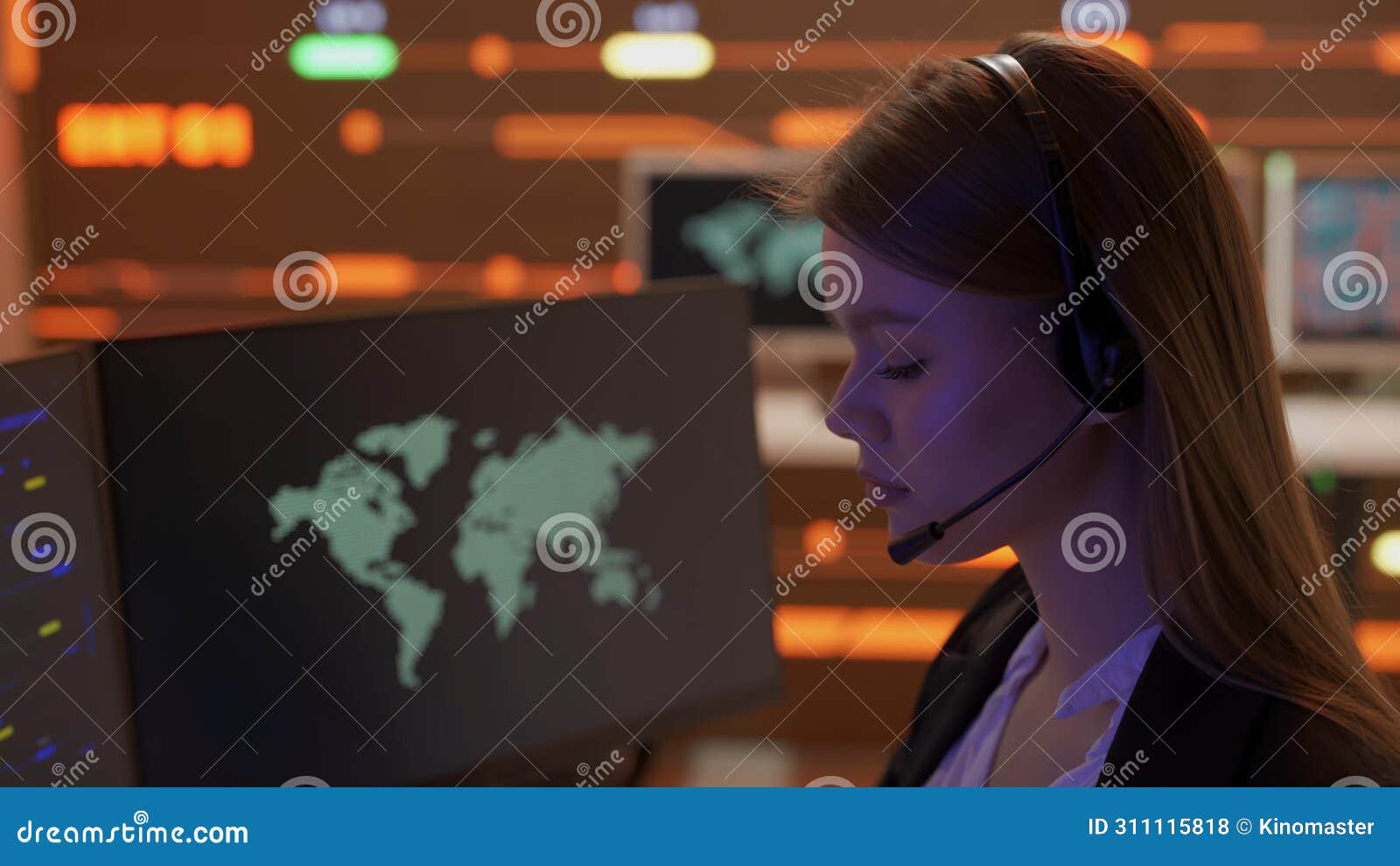 Technical Support in Control Room. Female it Specialists in Headsets ...