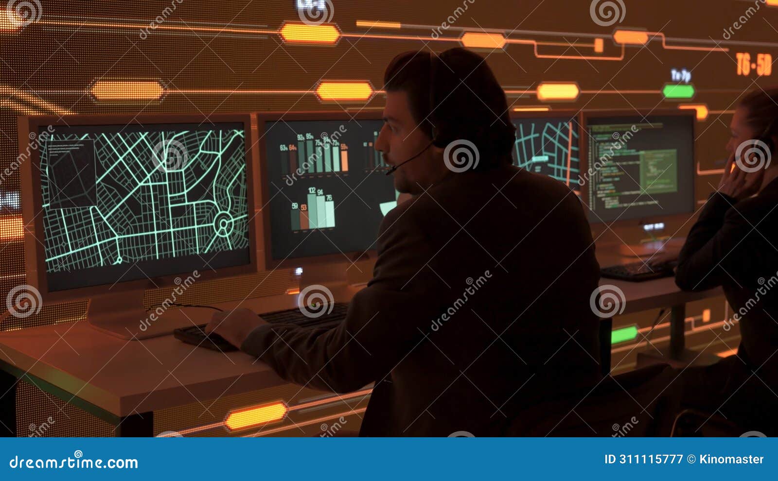 Technical Support in Control Room. it Specialists in Headsets Work on ...