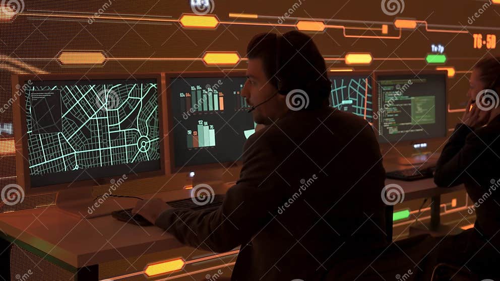 Technical Support in Control Room. it Specialists in Headsets Work on ...