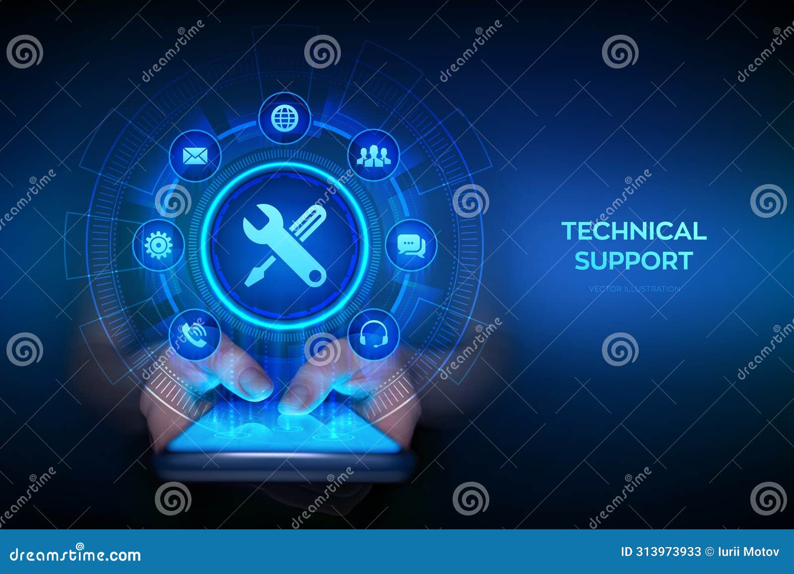 Technical Support. Customer Help. Tech Support Application Interface on ...