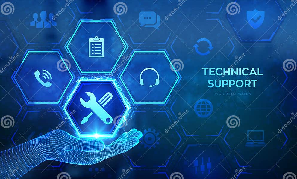 Technical Support. Customer Help. Tech Support Icon in Wireframe Hand. Customer Service ...