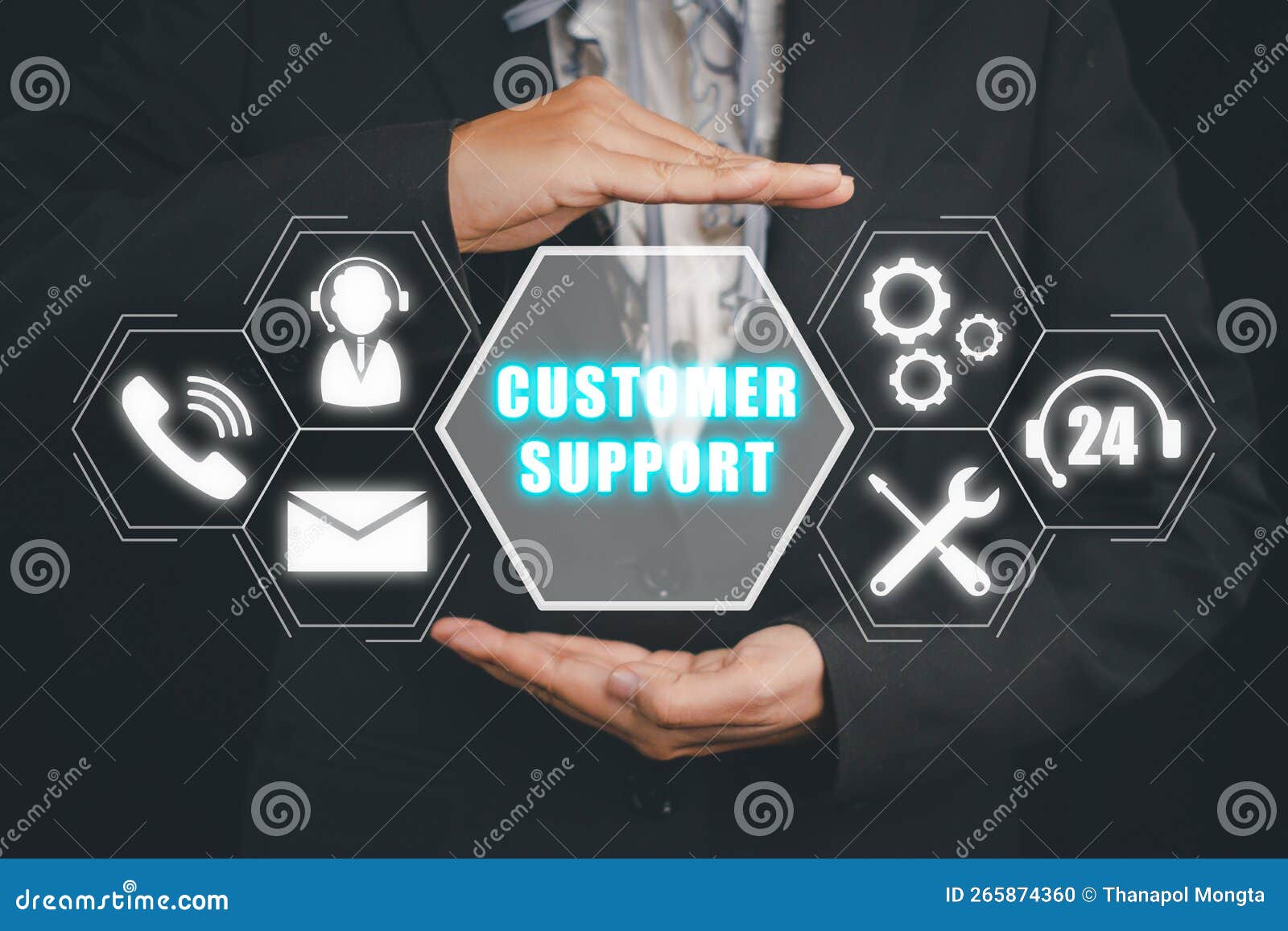 Technical Support Customer Service Concept, Person Hand Holding VR ...