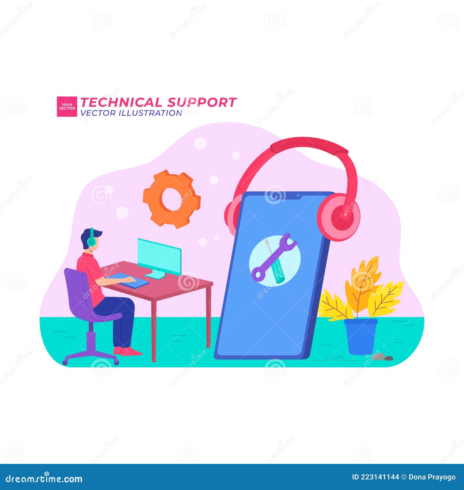 Technical Support Flat Illustration Graphic Stock Vector - Illustration ...