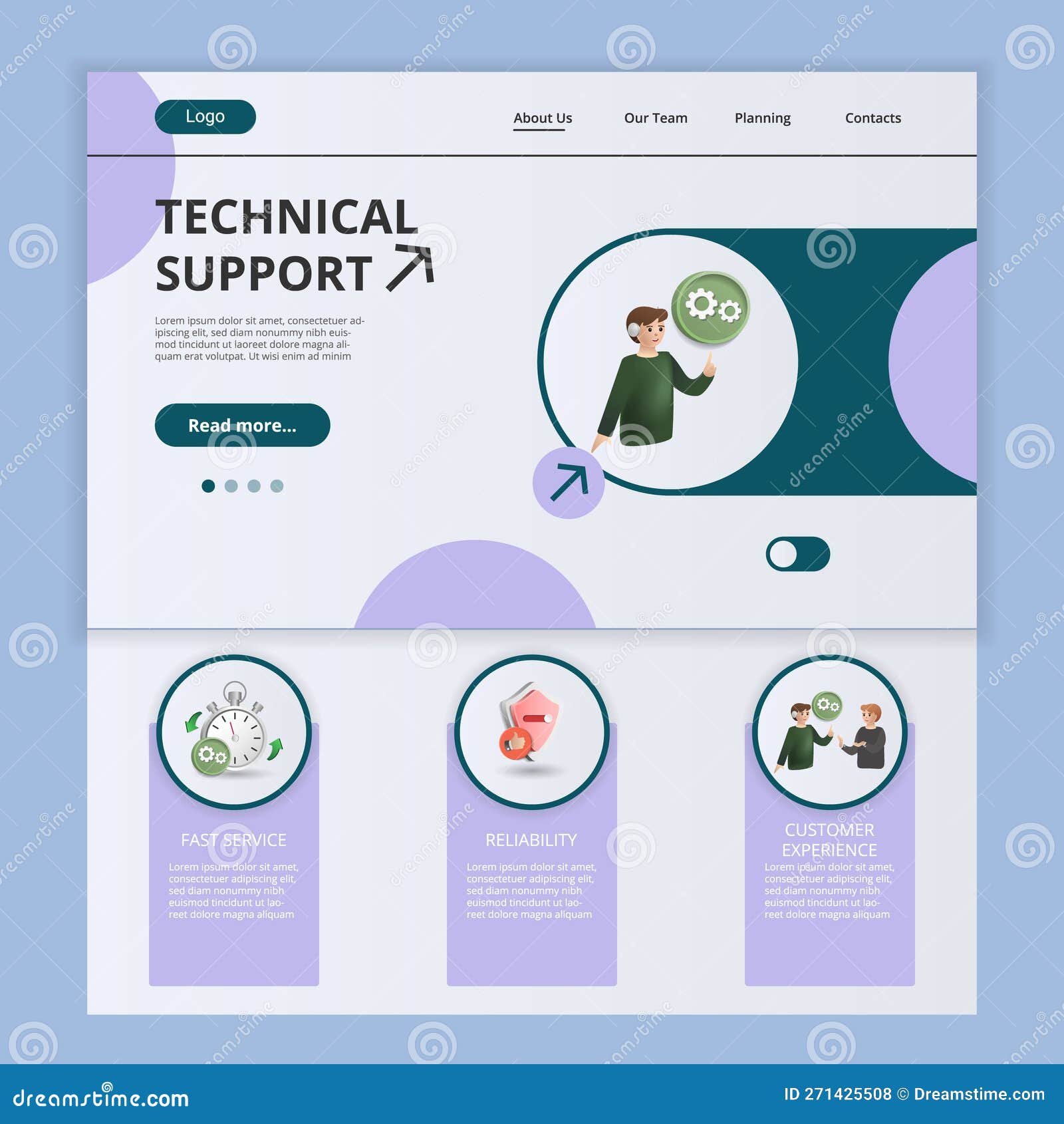 Technical Support Flat Landing Page Website Template. Fast Service ...