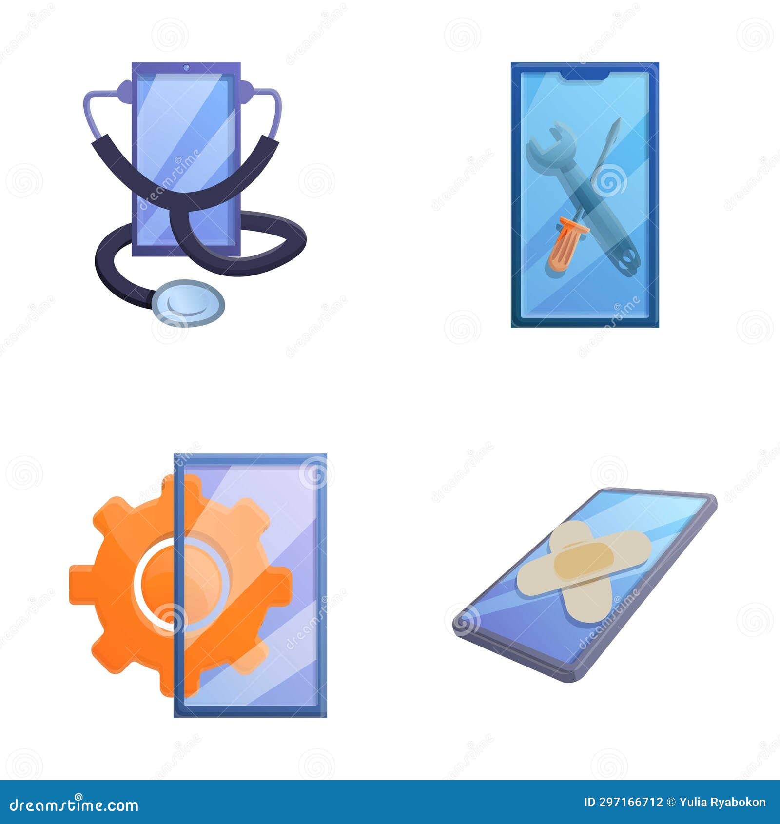 Technical Support Icons Set Cartoon . Service of Software Smartphone ...