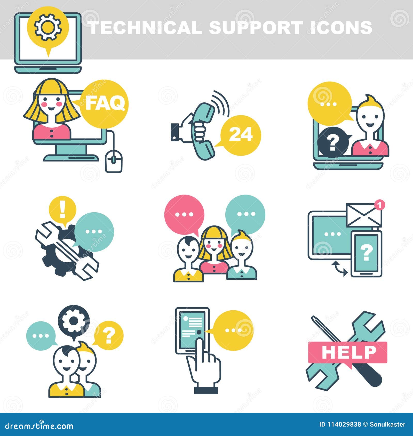 Technical Support Icons Which Symbolize Help by Phone or Internet Stock ...