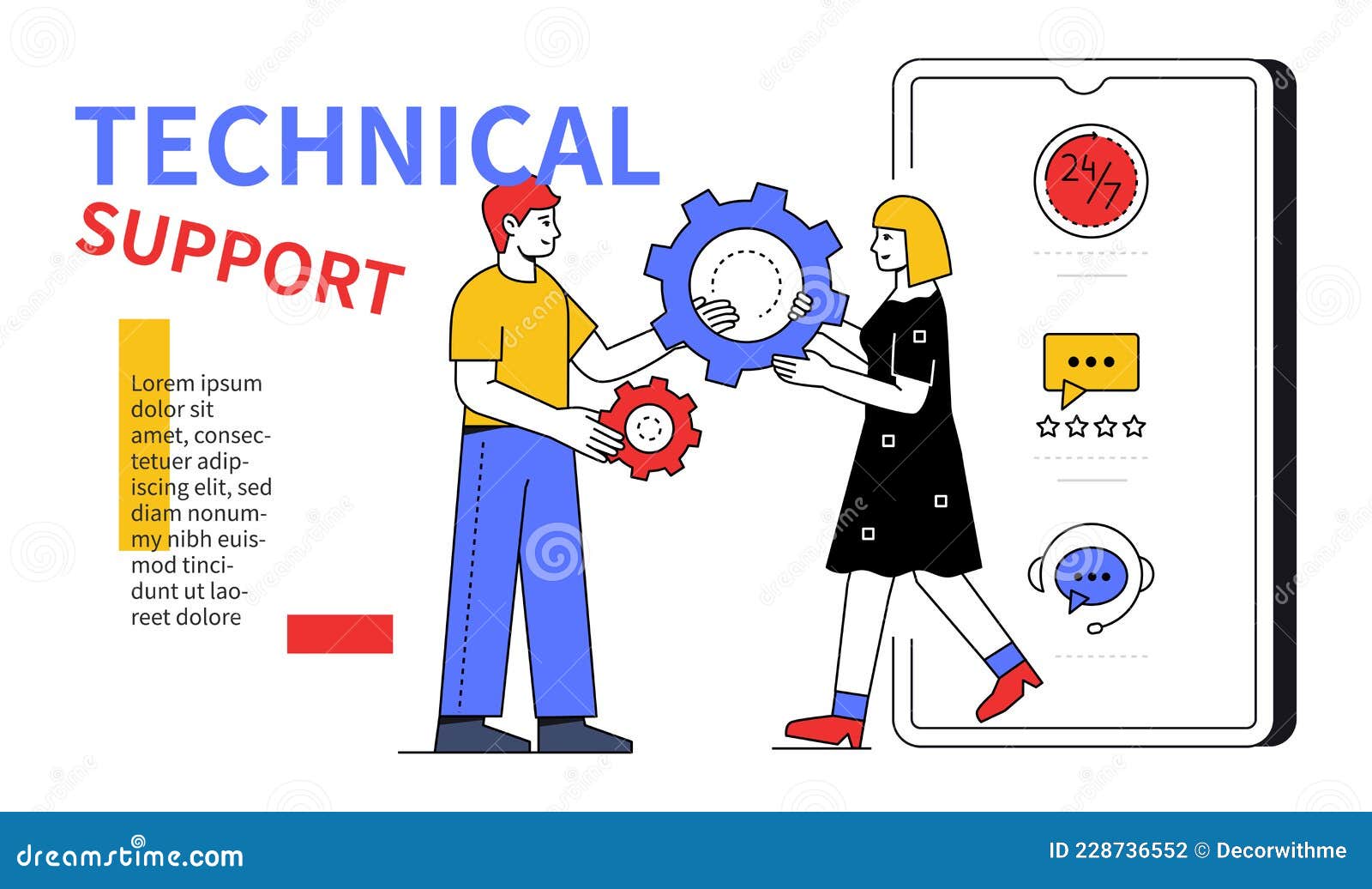 Technical Support - Line Design Style Web Banner Stock Vector ...