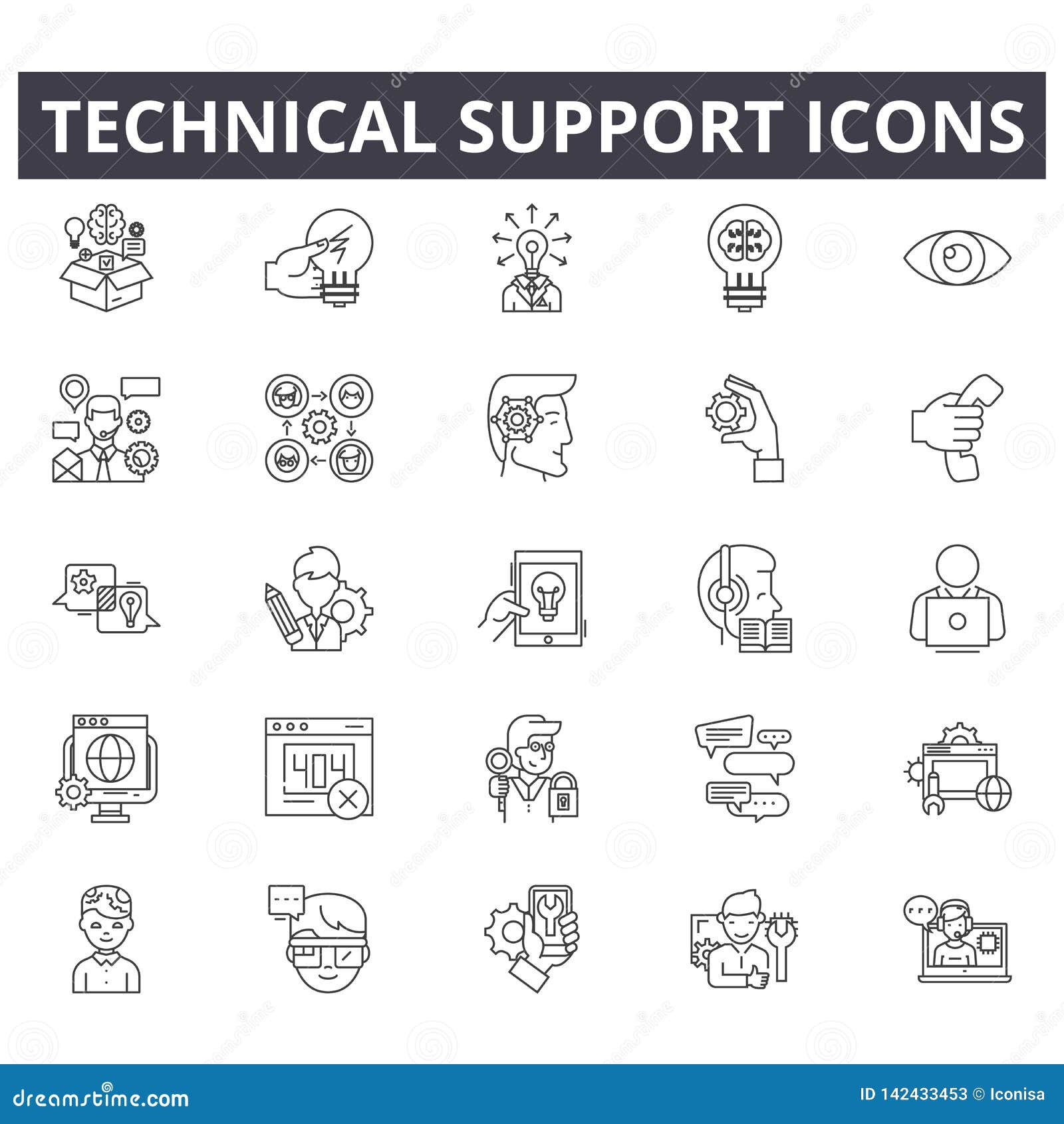 Technical Support Line Icons for Web and Mobile Design. Editable Stroke ...
