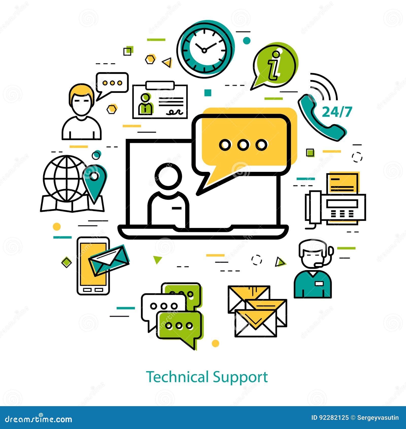 Technical Support - Line Round Concept Stock Vector - Illustration of ...