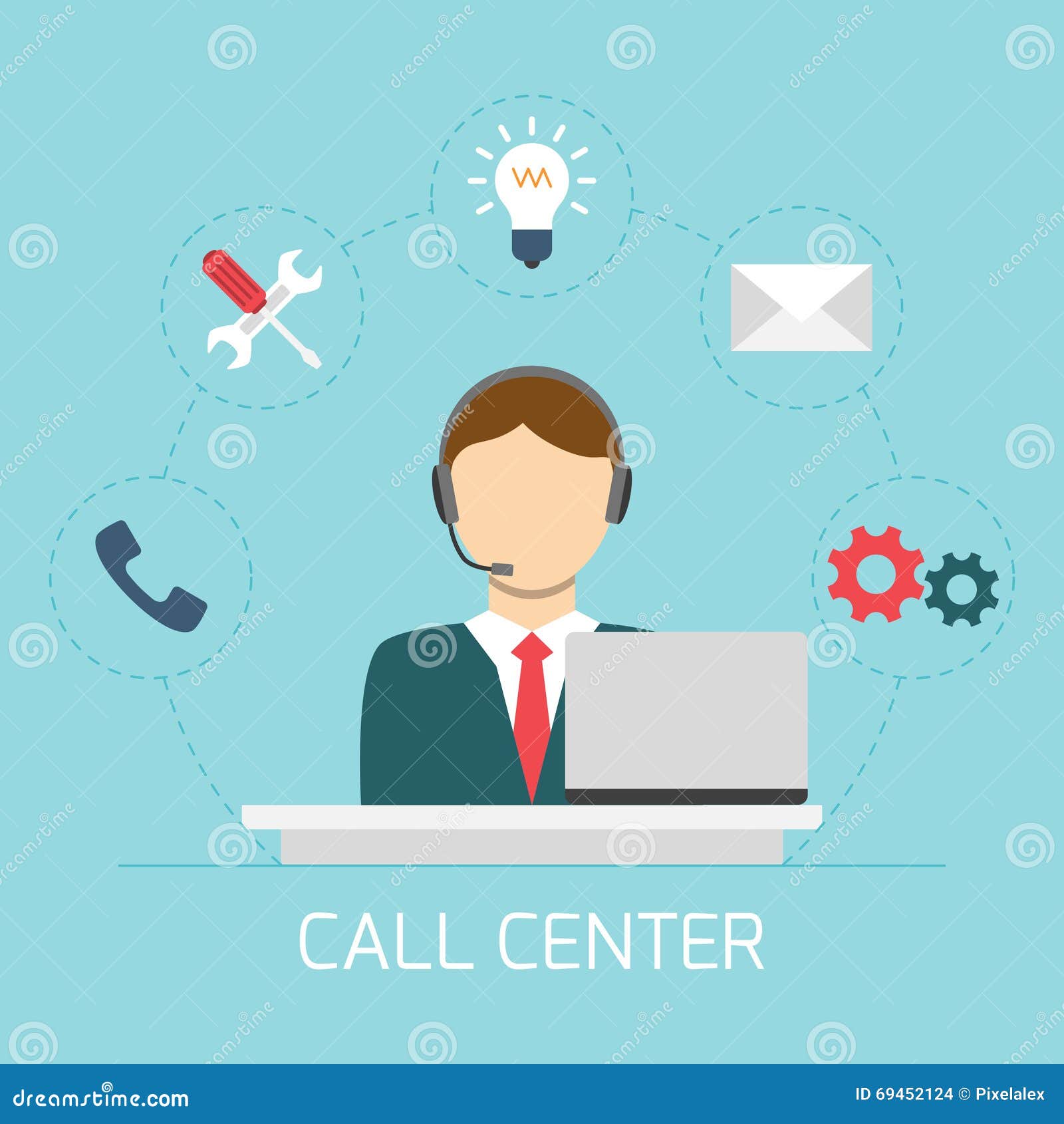 Technical Support Man Operator Icon Flat Stock Vector - Illustration of ...