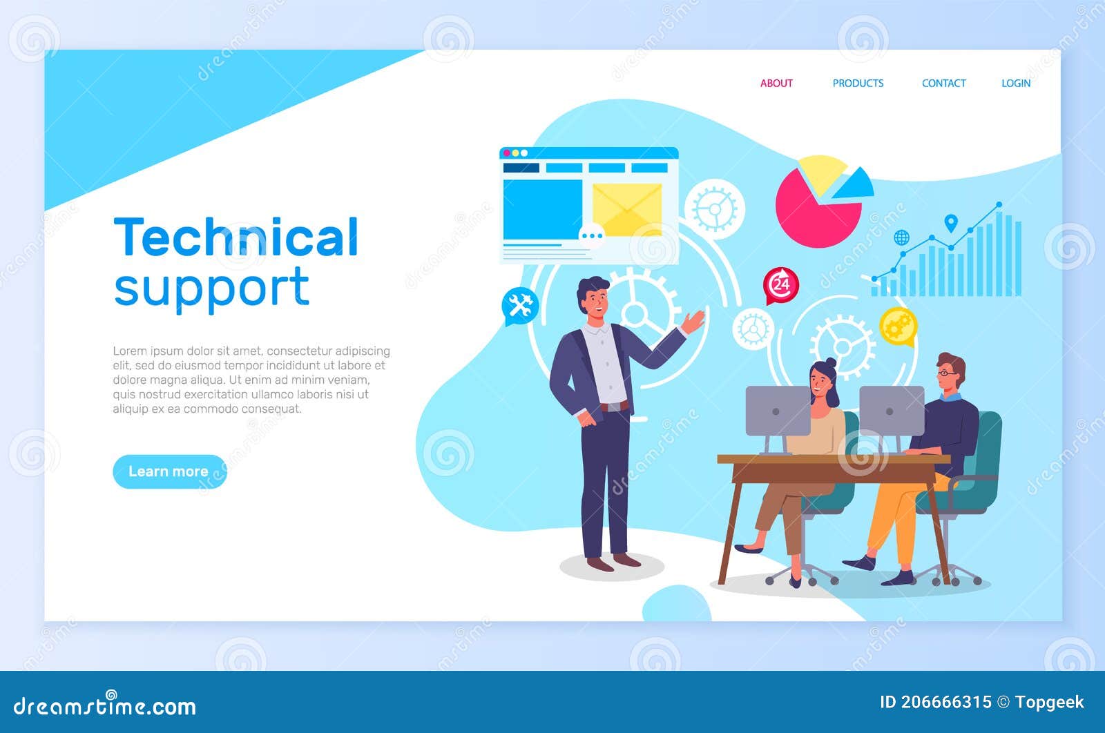 Technical Support Office People Interact with Computers. Landing Page ...