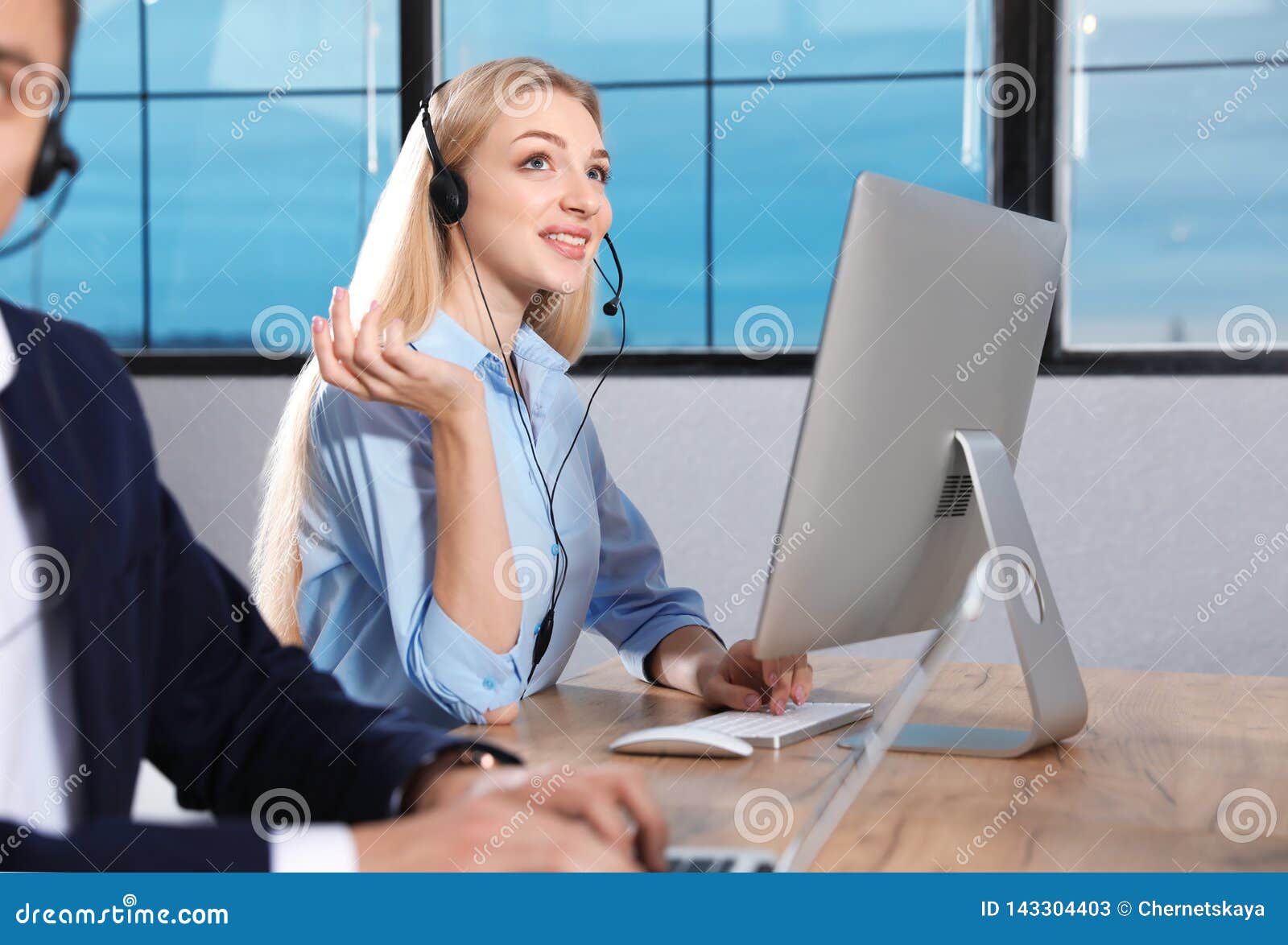Technical Support Operator with Colleague in Office Stock Image - Image ...
