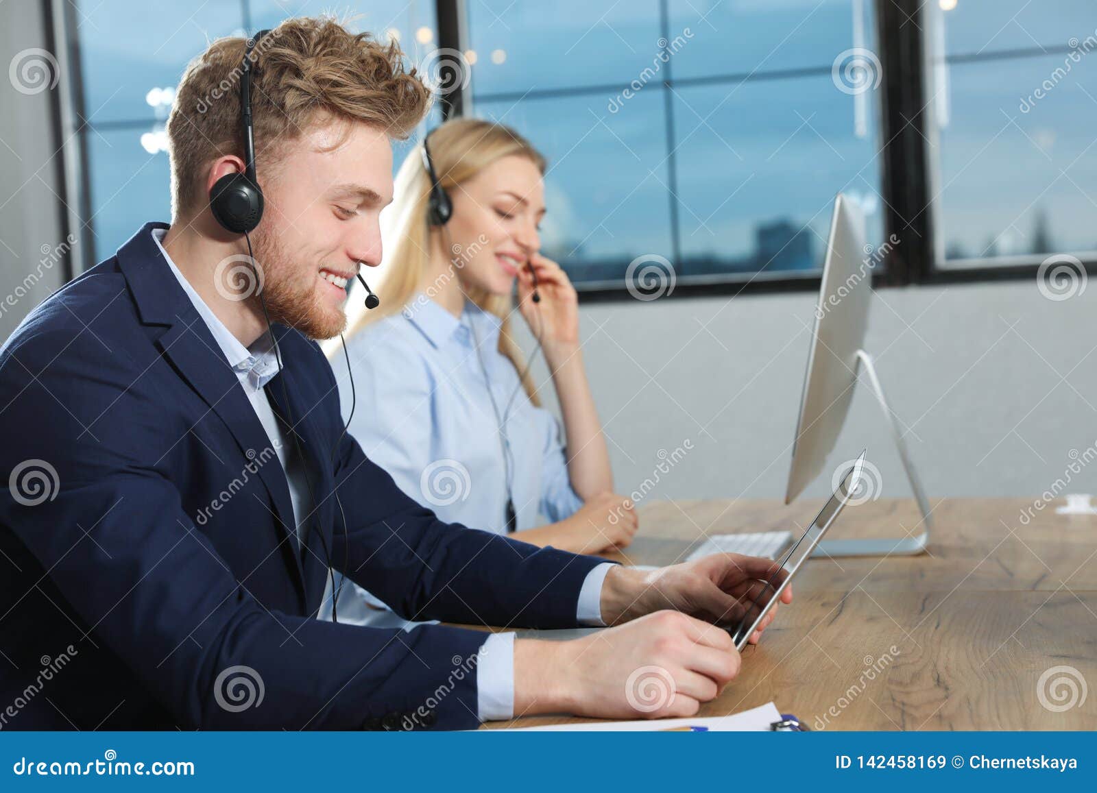 Technical Support Operator with Colleague Stock Image - Image of ...