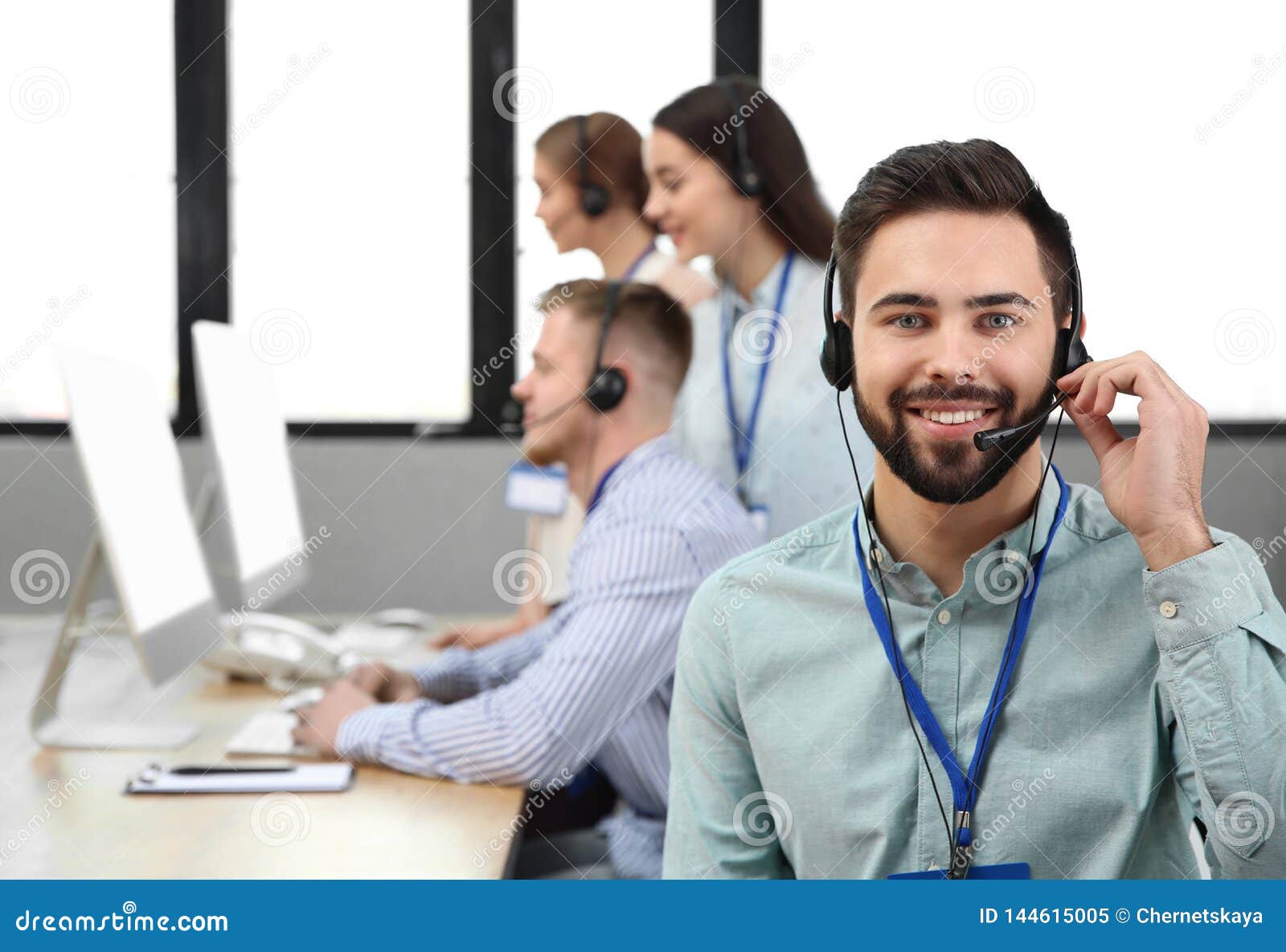 Technical Support Operator with Colleagues Stock Image - Image of ...