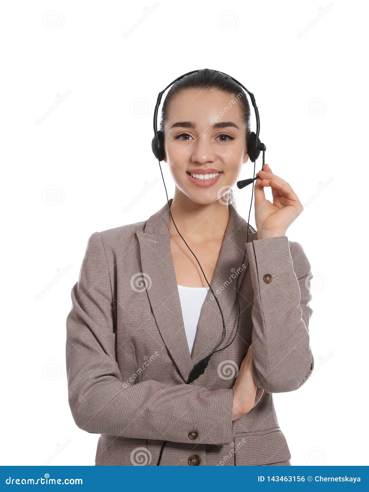 Technical Support Operator with Headset on Background Stock Photo ...