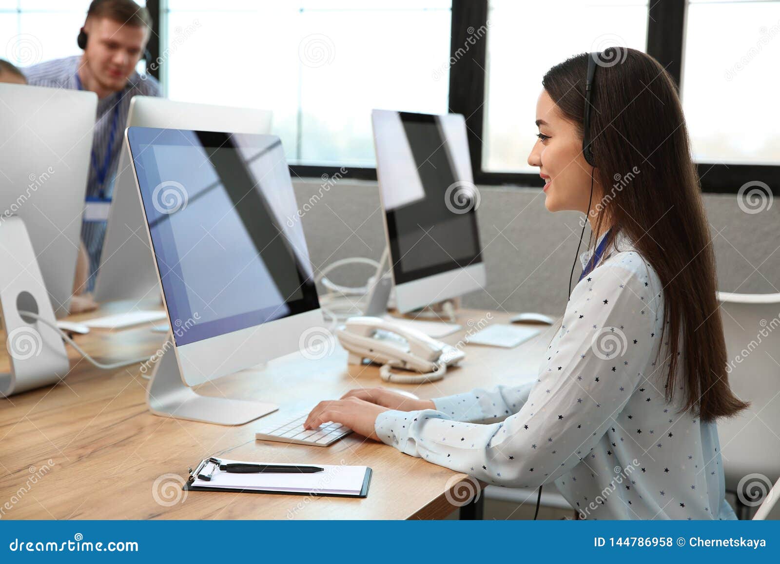 Technical Support Operator Working with Colleagues Stock Photo - Image ...