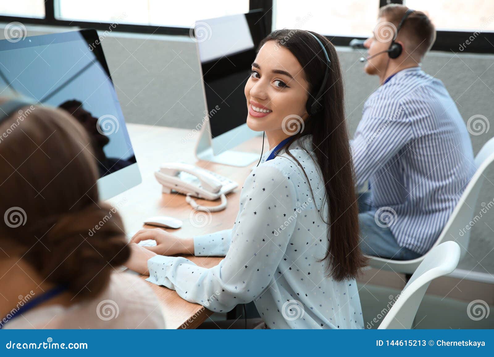 Technical Support Operator Working with Colleagues Stock Image - Image ...