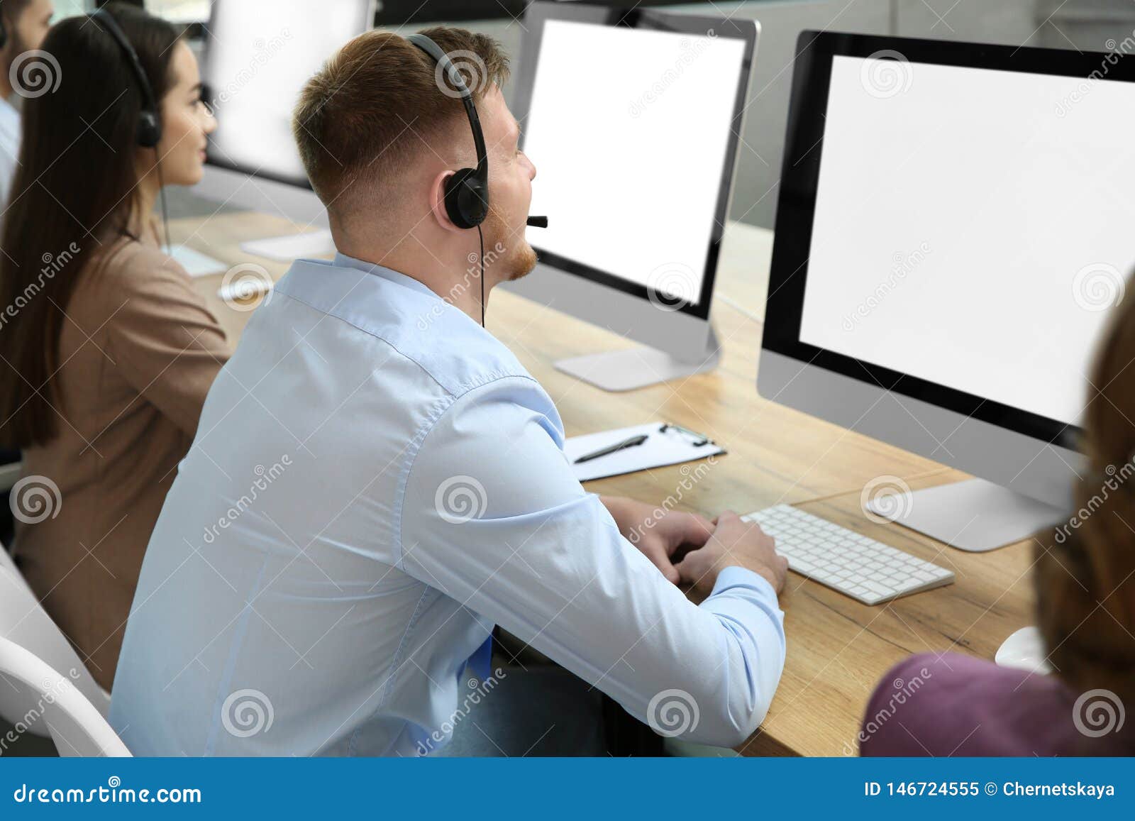 Technical Support Operator Working with Colleagues Stock Image - Image ...