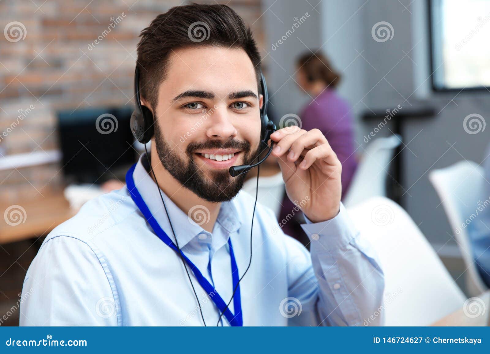 Technical Support Operator Working with Headset Stock Image - Image of ...