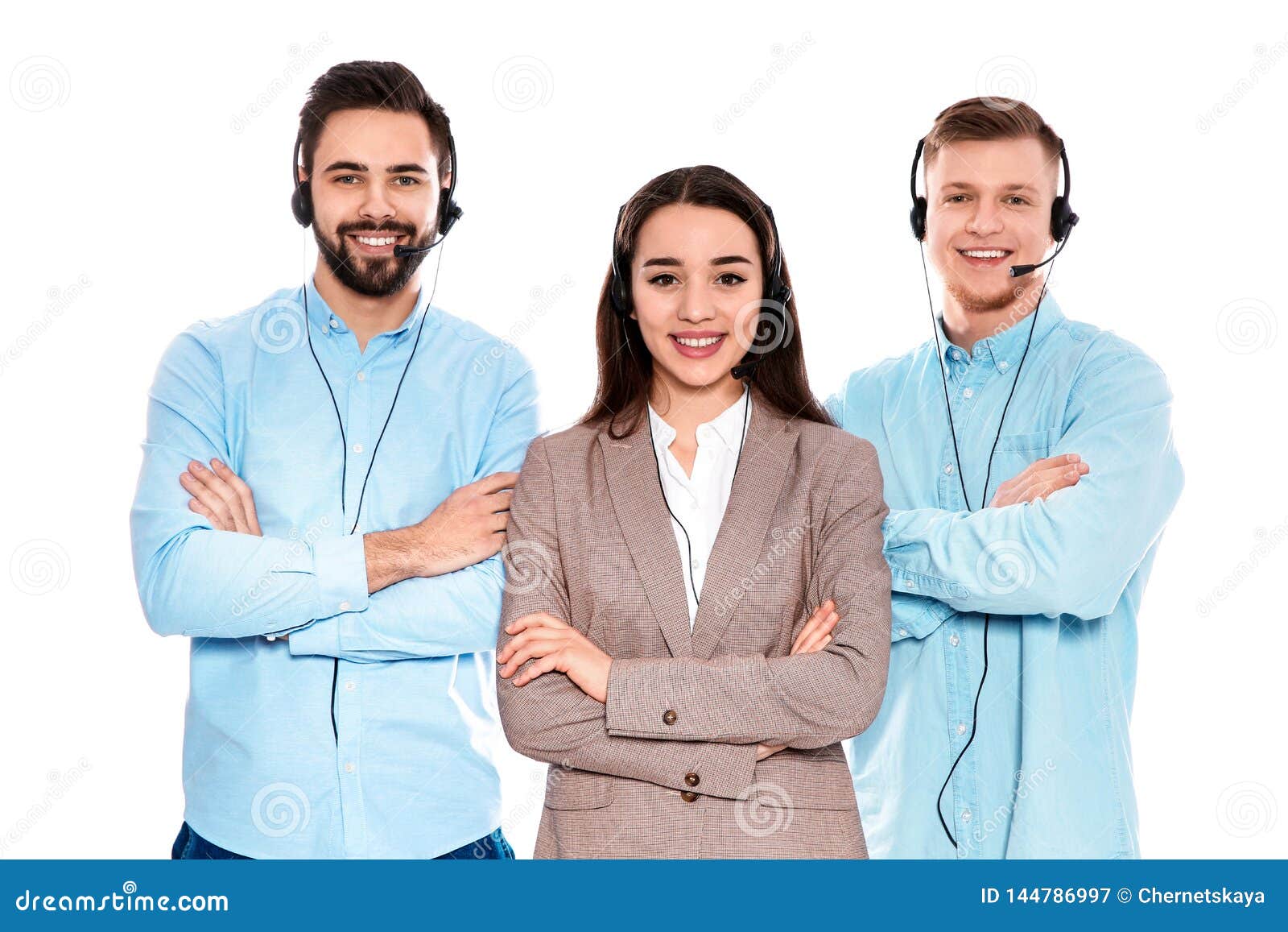 Technical Support Operators with Headsets on White Stock Image - Image ...