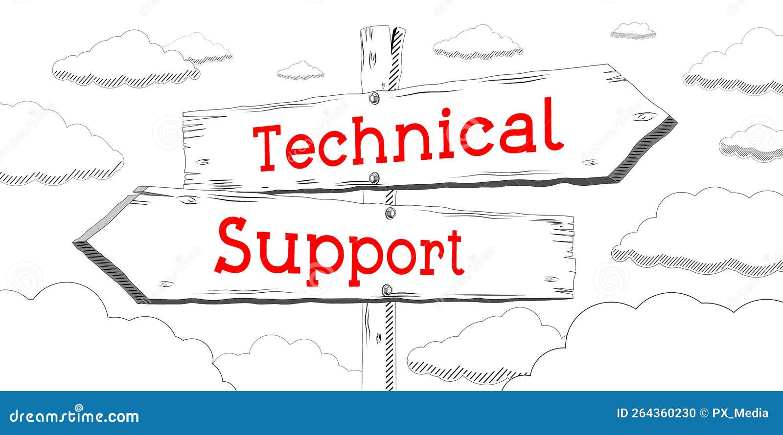 Technical Support - Outline Signpost with Two Arrows Stock Illustration ...