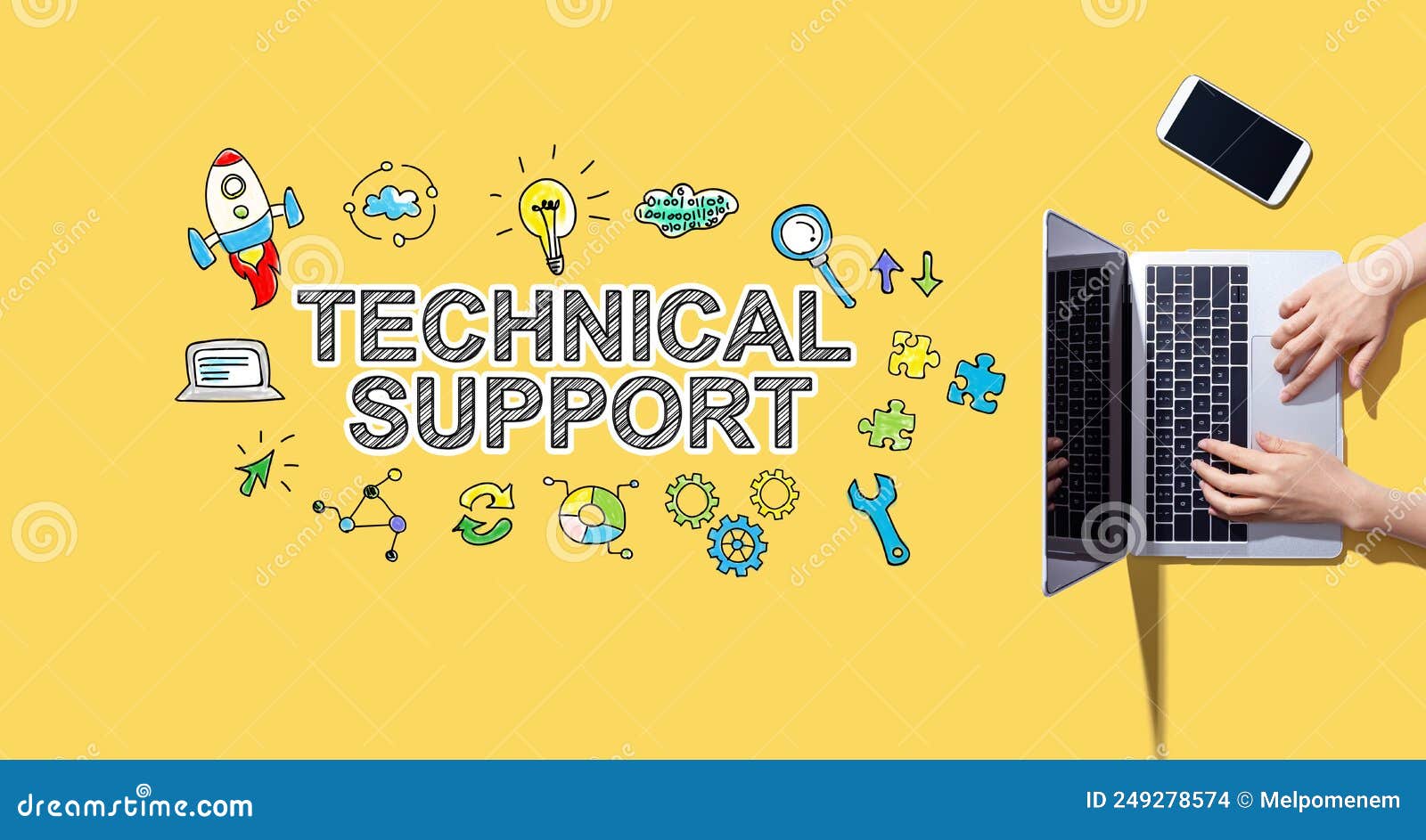 Technical Support with Person Working with Laptop Stock Photo - Image ...