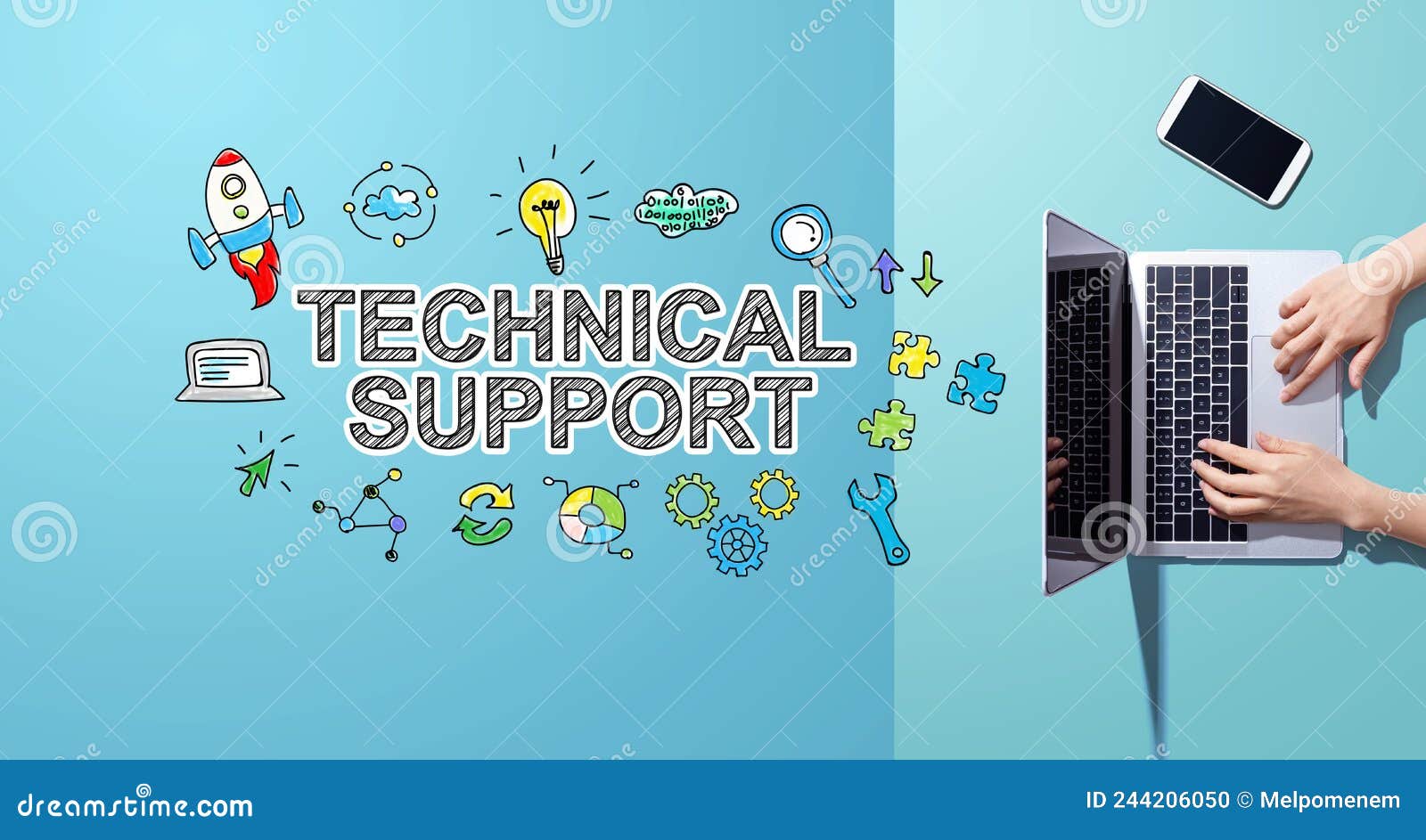 Technical Support with Person Working with Laptop Stock Photo - Image ...