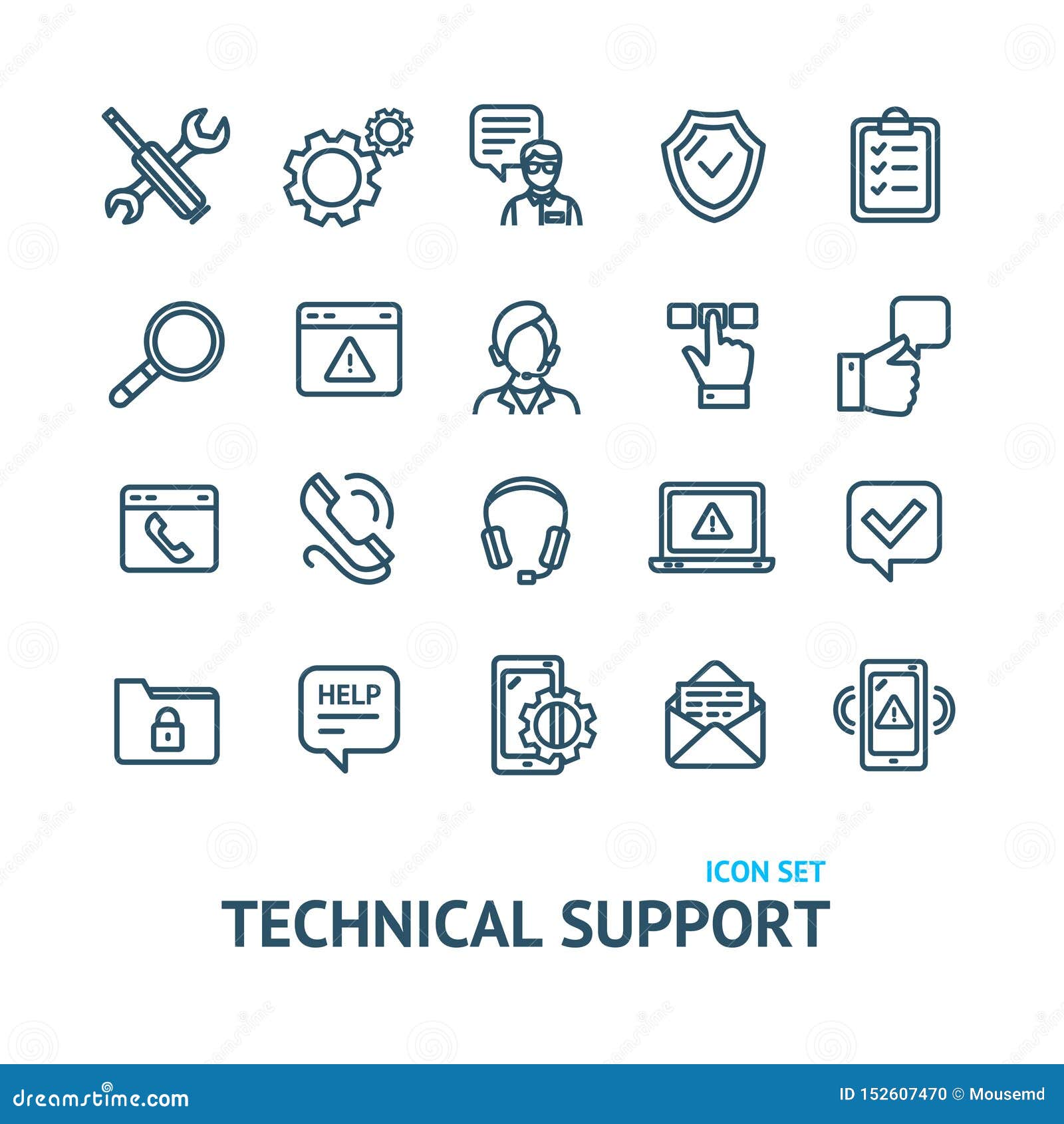 Technical Support Signs Black Thin Line Icon Set. Vector Stock Vector ...