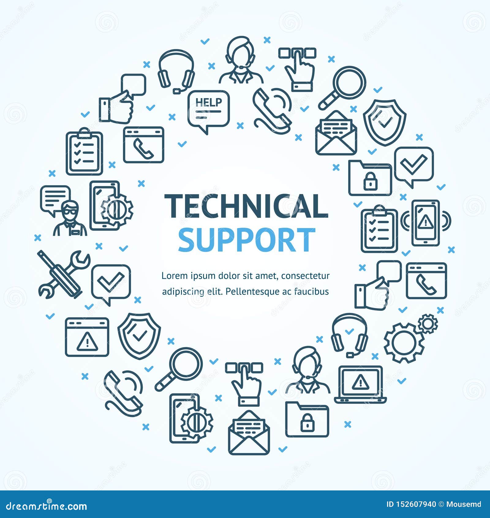 Technical Support Signs Round Design Template Thin Line Icon Banner ...
