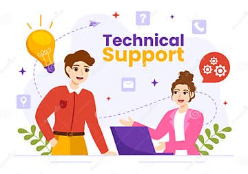 Technical Support System Vector Illustration with Software Development, Customer Service and ...