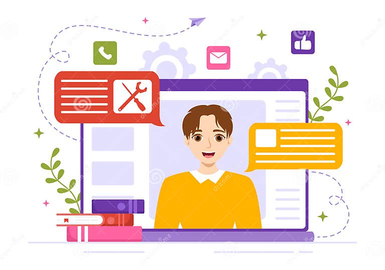 Technical Support System Vector Illustration with Software Development ...