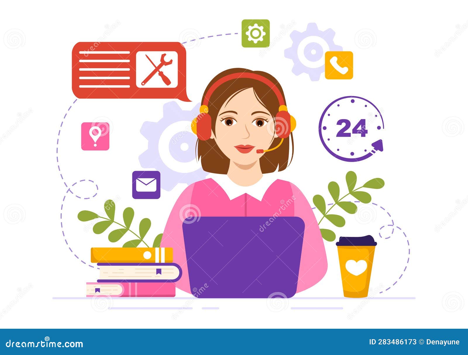 Technical Support System Vector Illustration with Software Development ...