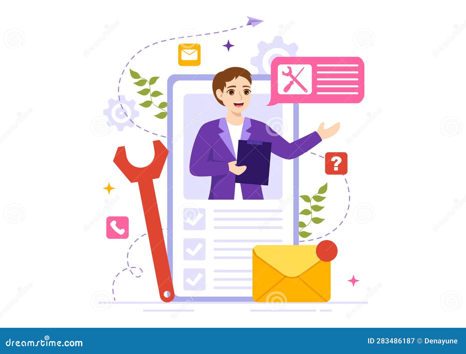 Technical Support System Vector Illustration with Software Development ...