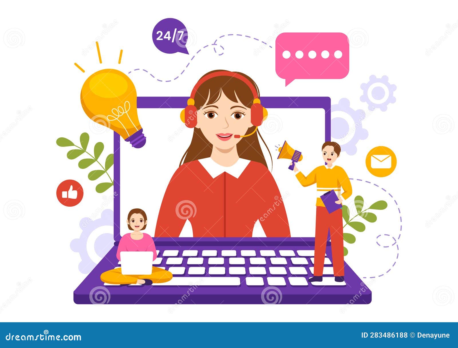 Technical Support System Vector Illustration with Software Development ...