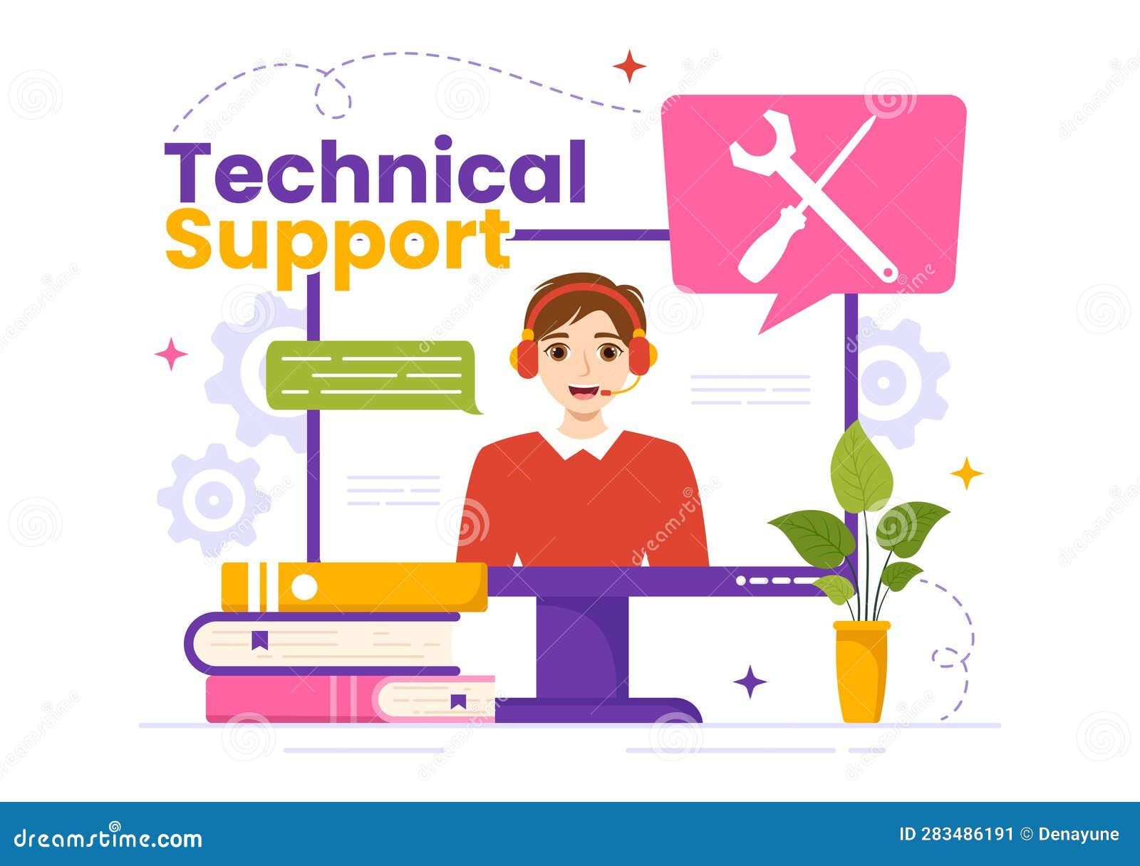 Technical Support System Vector Illustration with Software Development ...