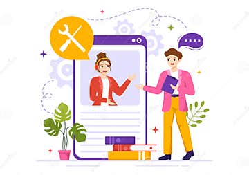Technical Support System Vector Illustration with Software Development ...