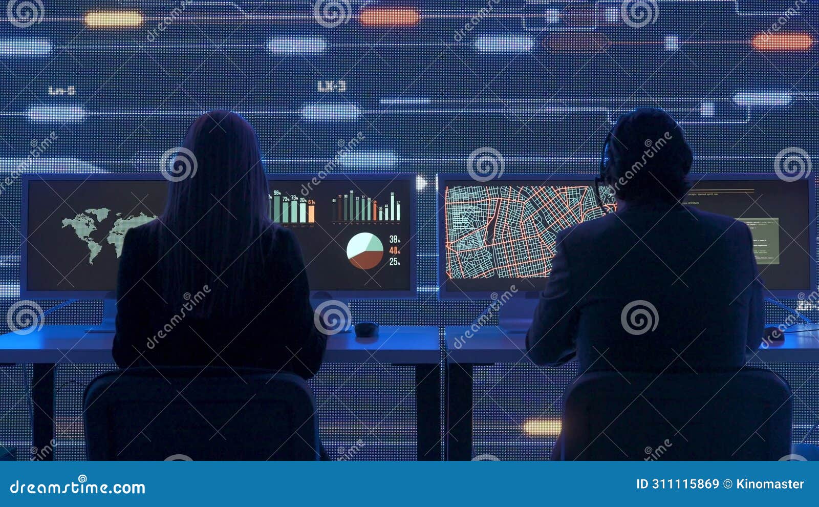 Technical Support Team in Control Room. it Specialists in Headsets Work ...