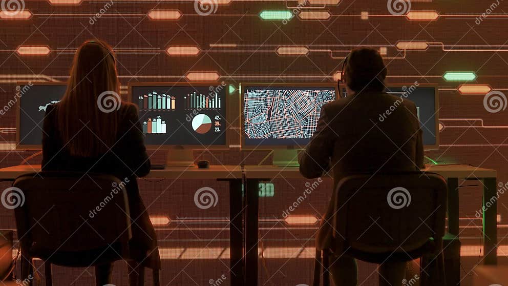 Technical Support Team in Control Room. it Specialists in Headsets Work ...