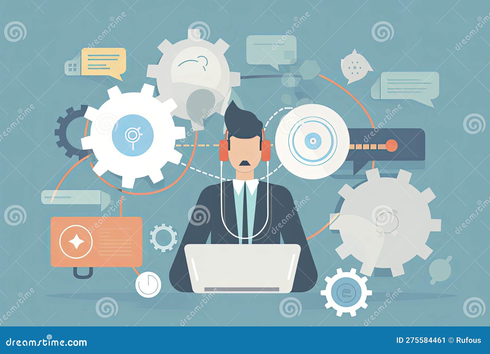 Technical Support Template Concept Flat Design Icon. Hotline Stock ...