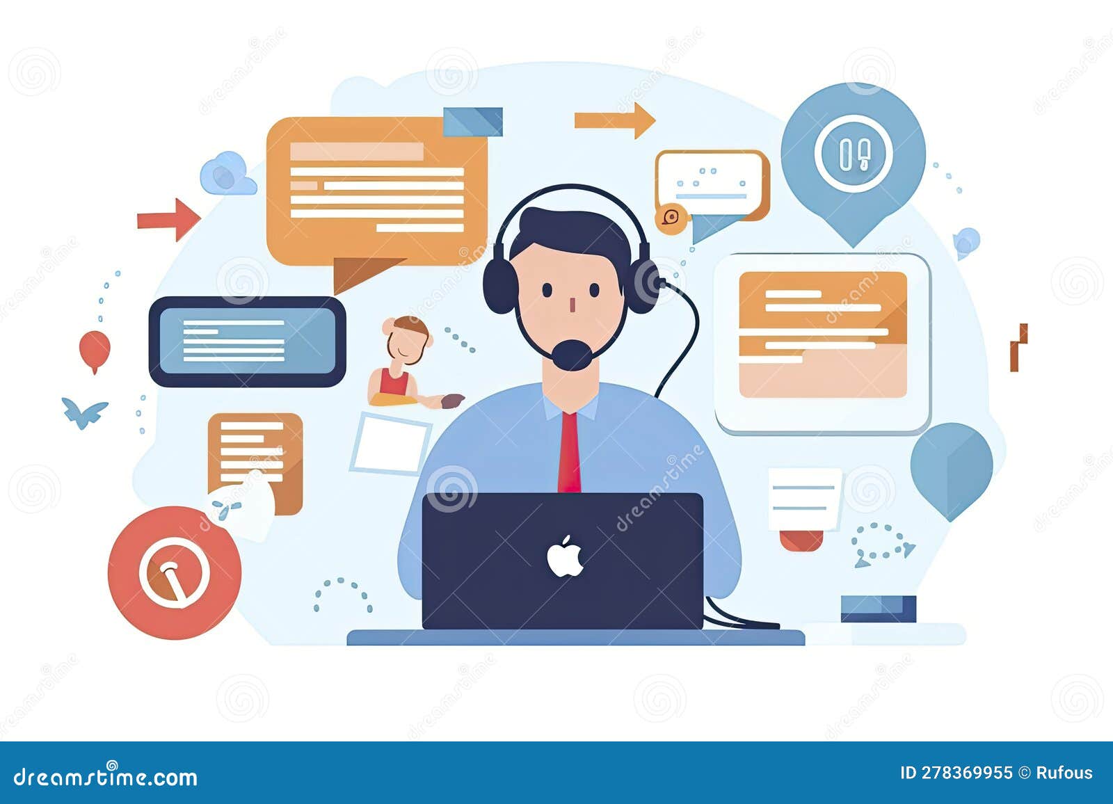 Technical Support Template Concept Flat Design Icon. Hotline Stock ...