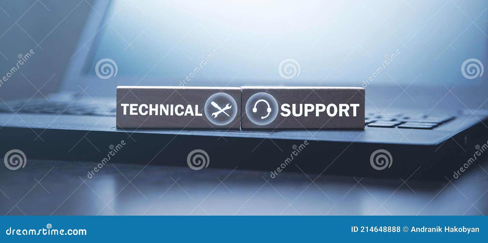 Technical Support Text on Wooden Blocks on the Laptop Keyboard Stock ...