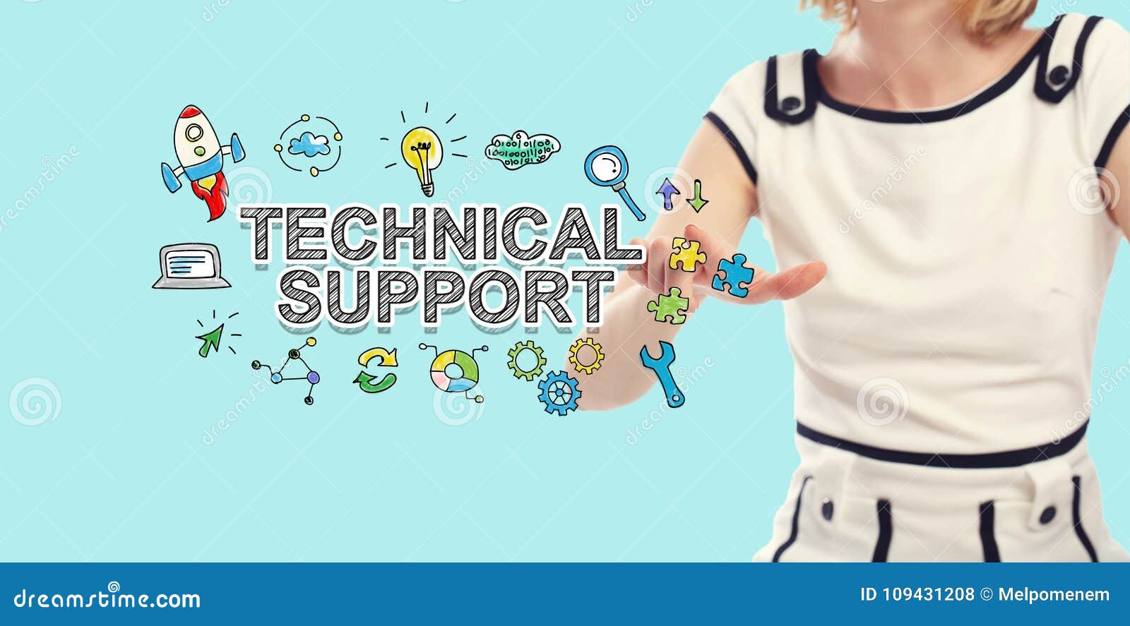 Technical Support Text with Young Woman Stock Photo - Image of ...
