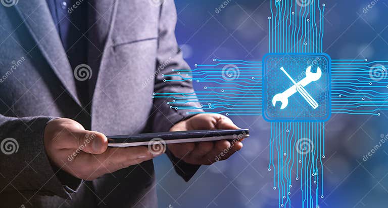 Technical Support Tools in the Motherboard on a Virtual Screen Stock ...