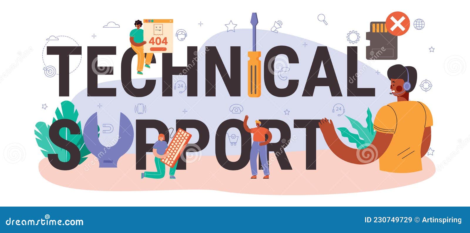 Technical Support Typographic Header. Consultant Help a Client Stock ...