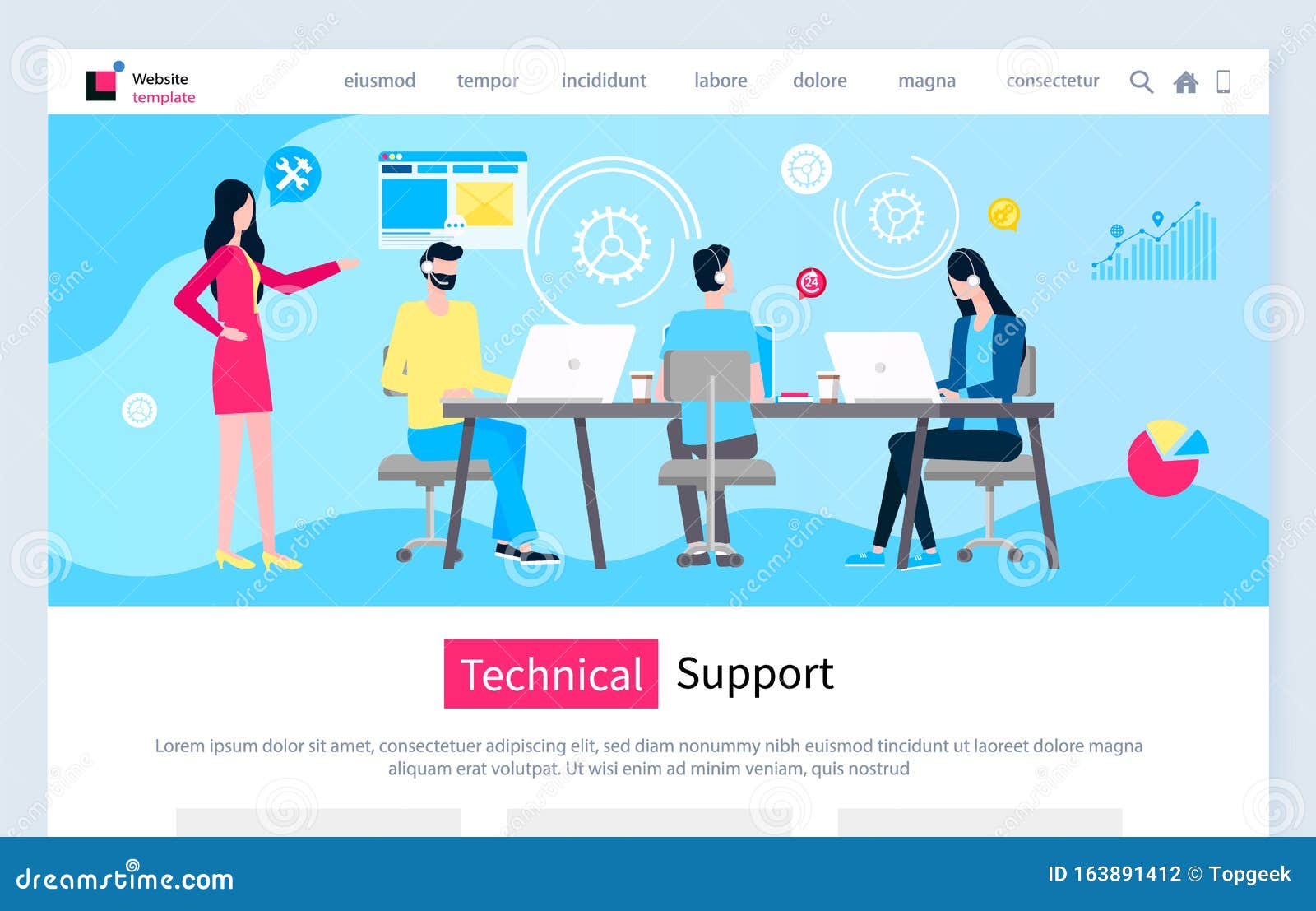 Technical Support, People with Headphones Hotline Stock Vector ...