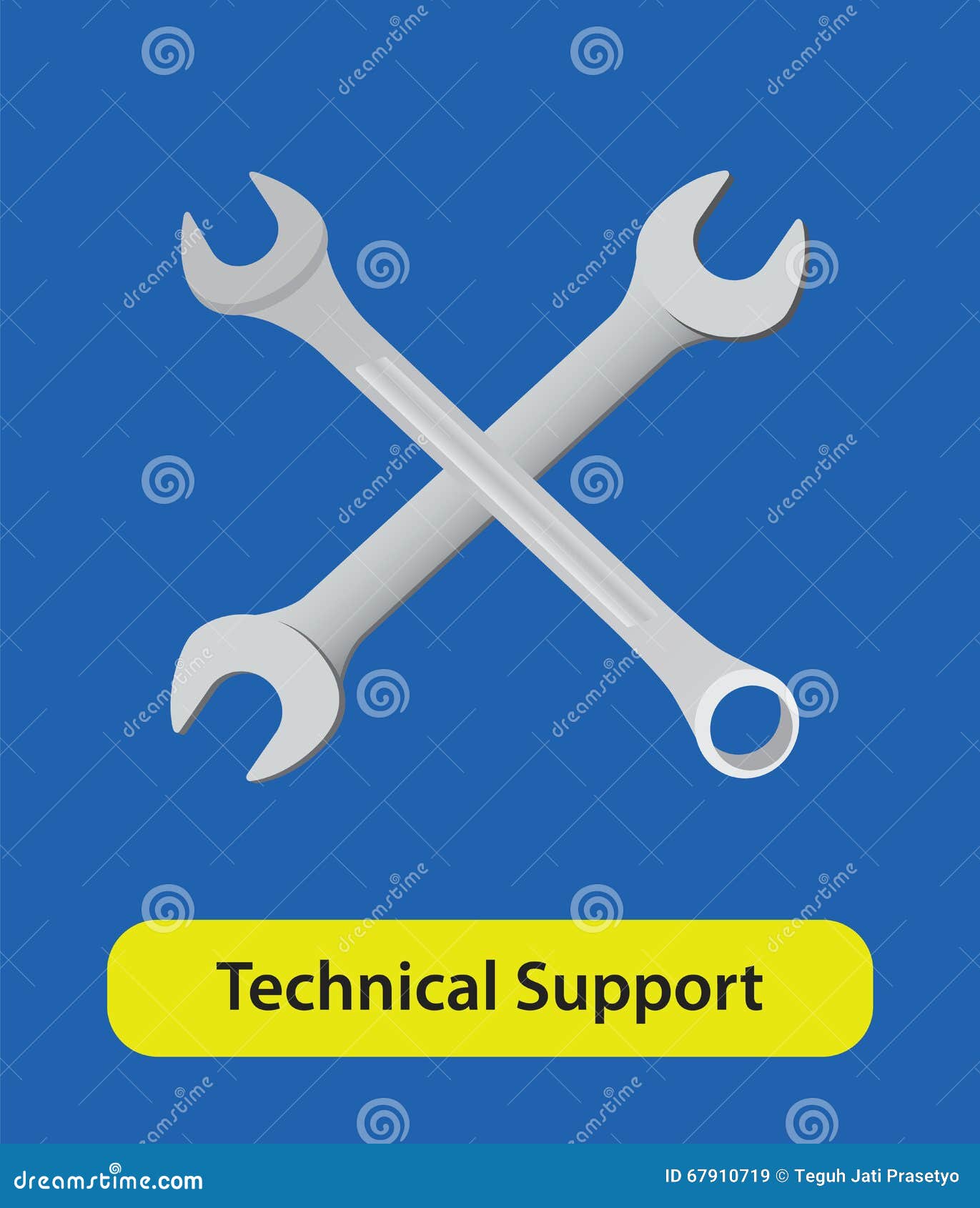 Technical Support Vector Symbol Sign with Wrench and Blue Background ...