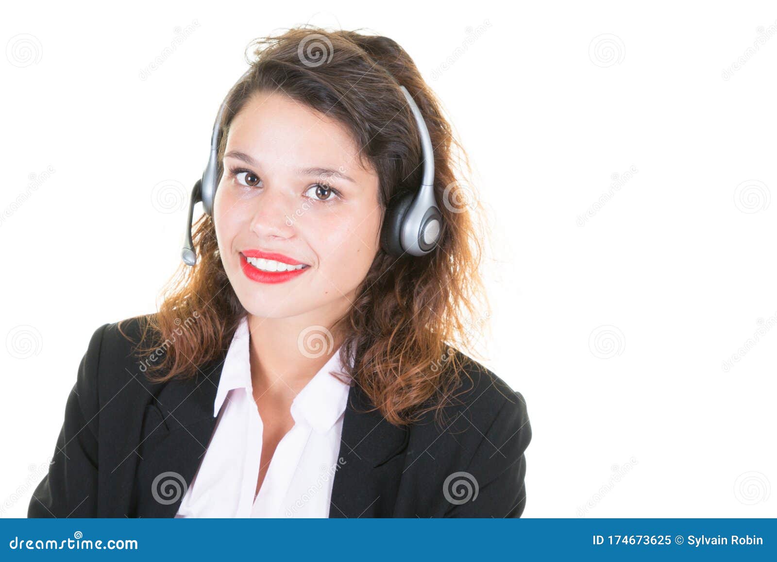 Technical Support Woman Operator with Headset Isolated on White ...