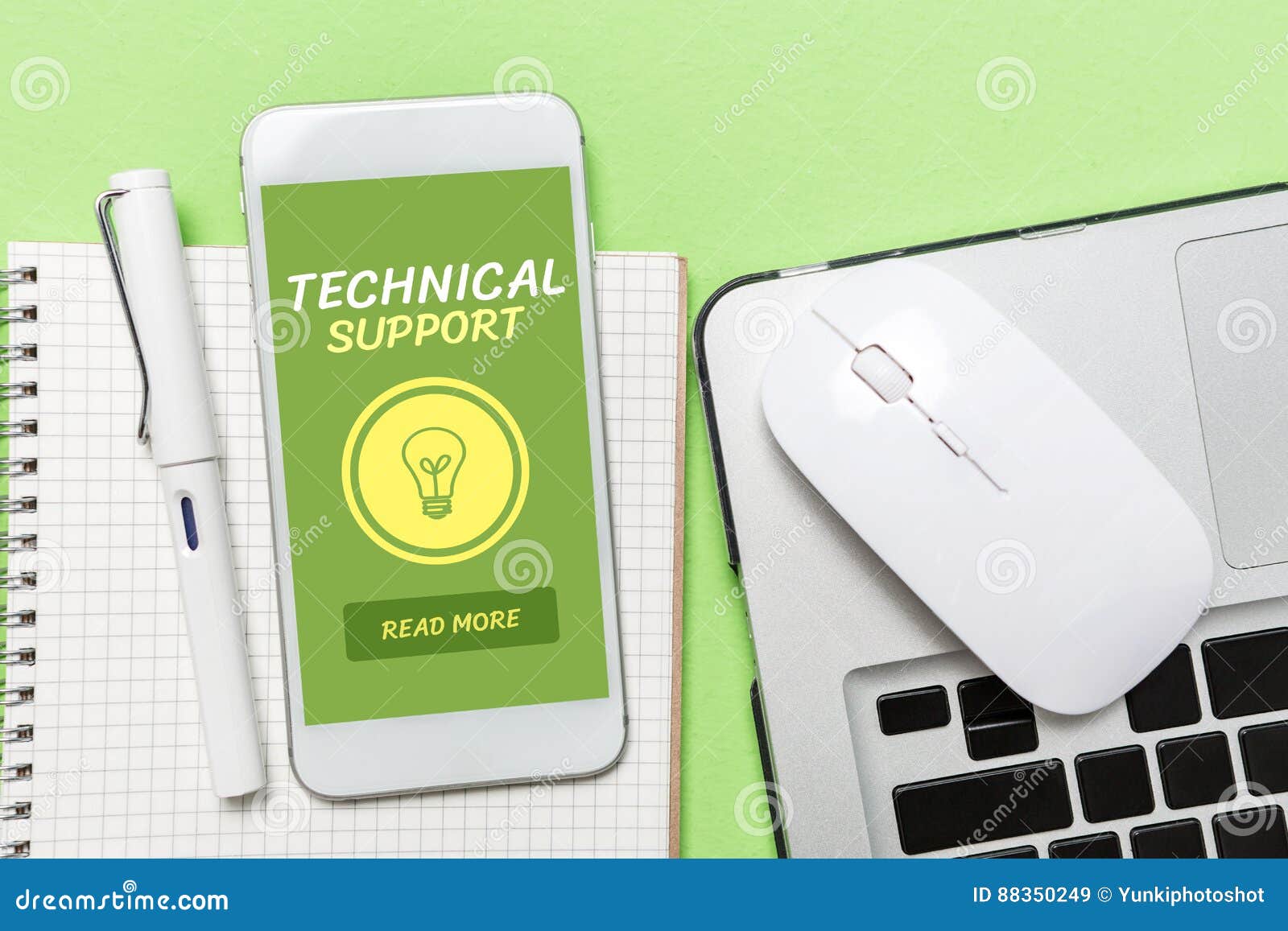 Technical Support Word Display on Cellphone Screen Office Desk, Stock ...