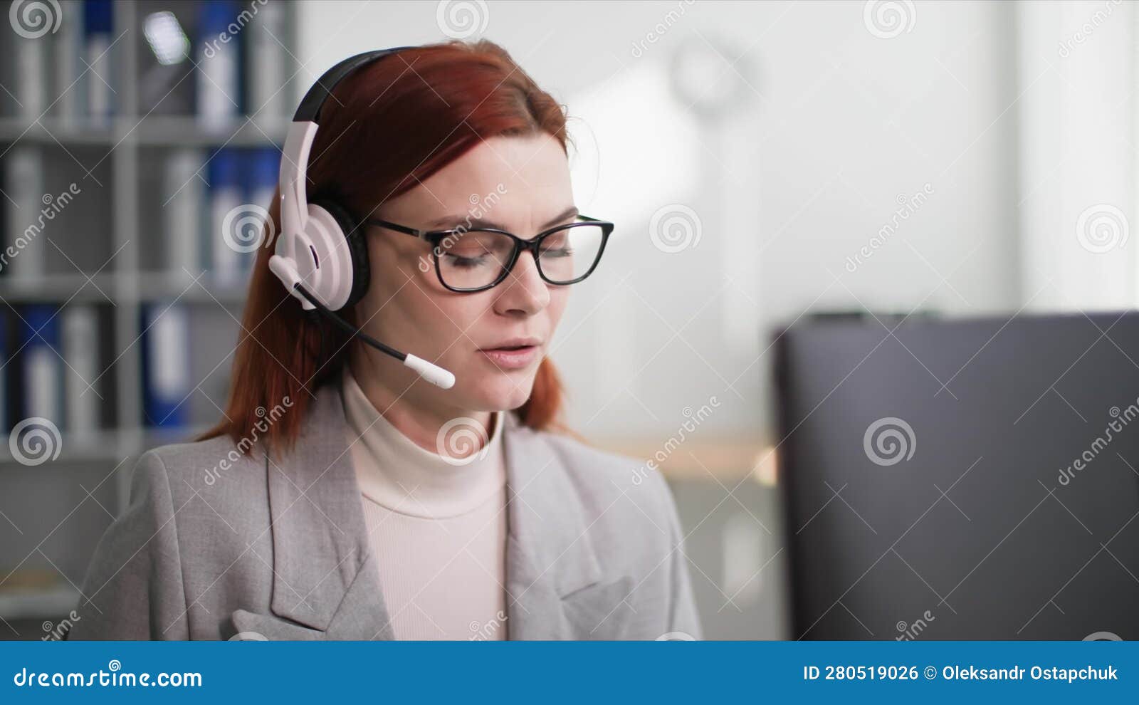 Technical Support, Young Cute Female Call Center Operator in Glasses ...